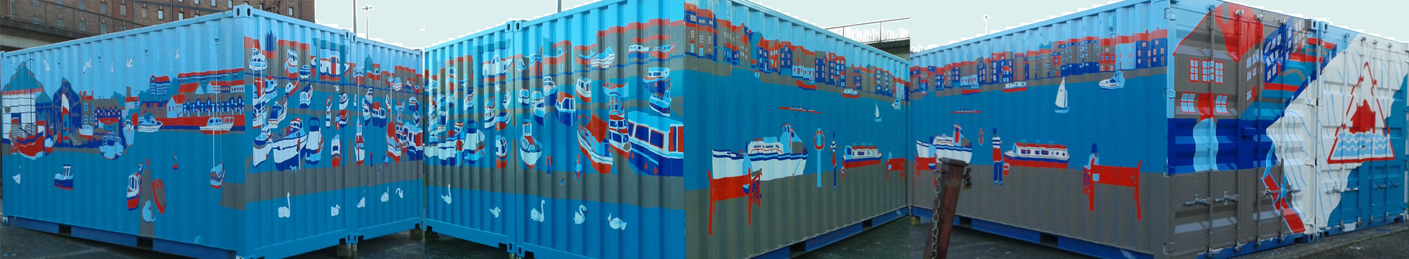 Three views of a painted shipping container… | Martin's Mag.